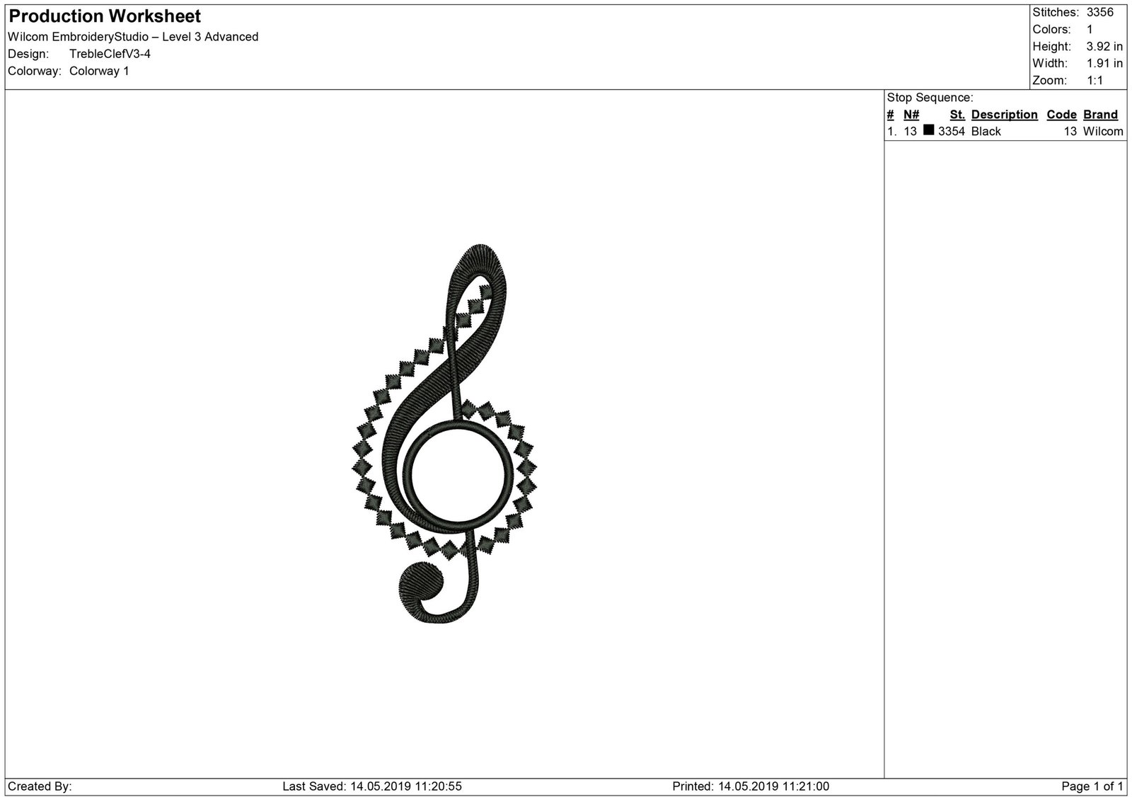 Treble Clef Embroidery Design