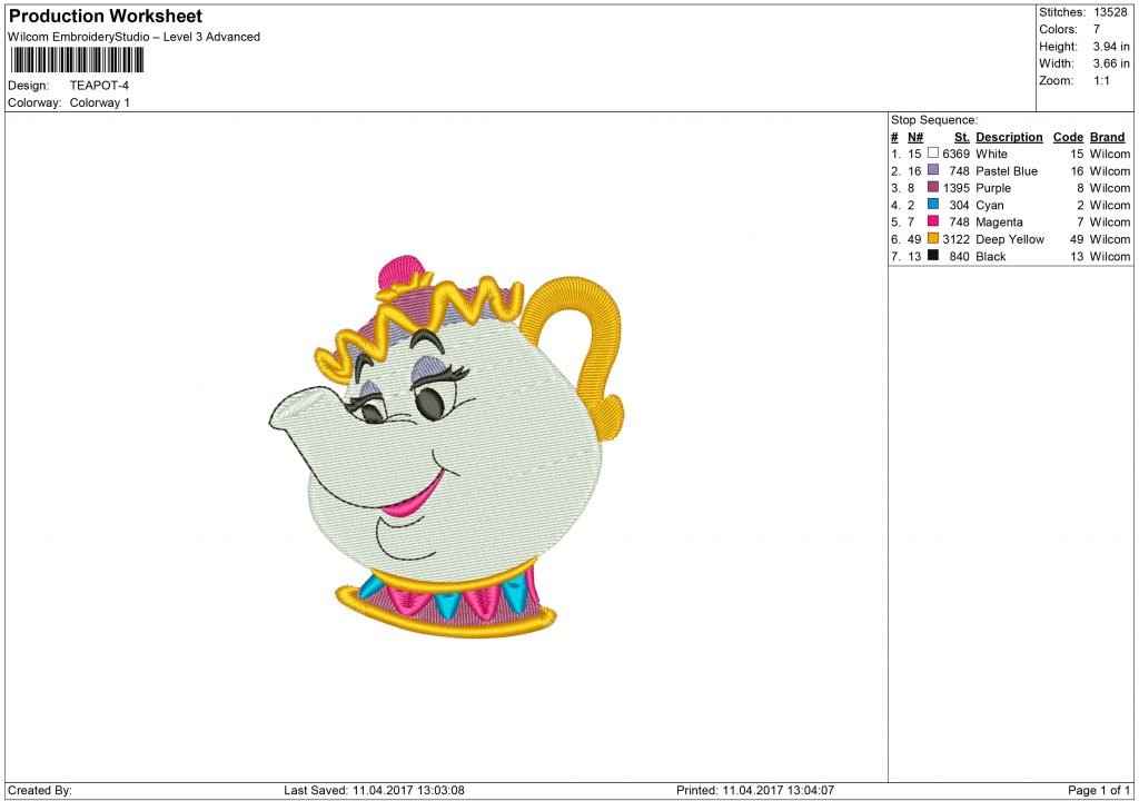 Mrs. Potts the Teapot - Machine Embroidery designs and SVG files