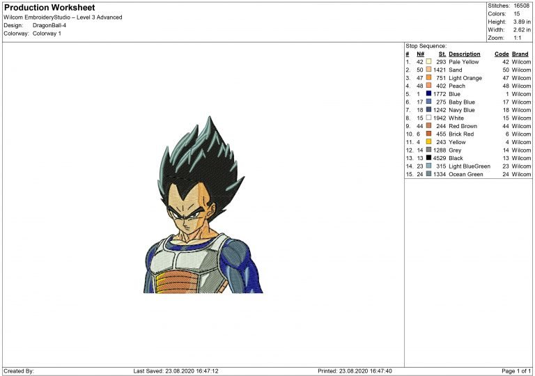 Dragon Ball Z Vegeta Embroidery design files