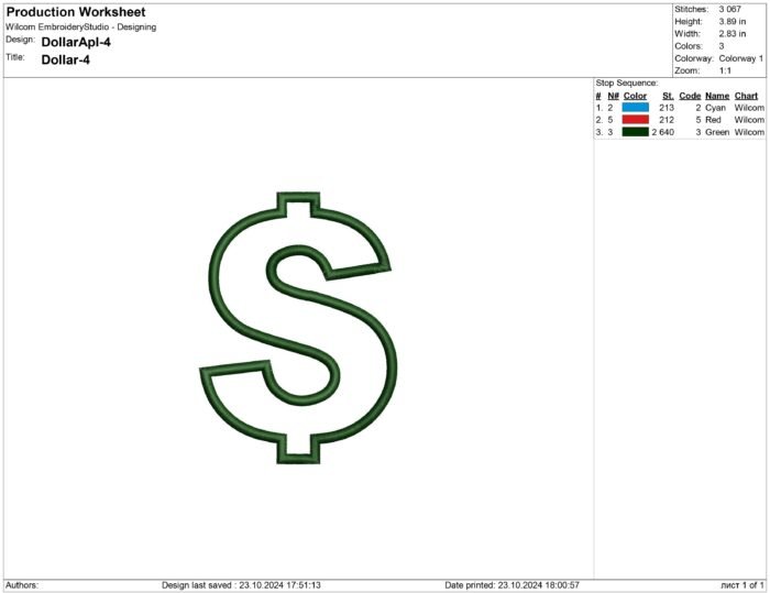 Dollar Embroidery design files and Dollar Applique files