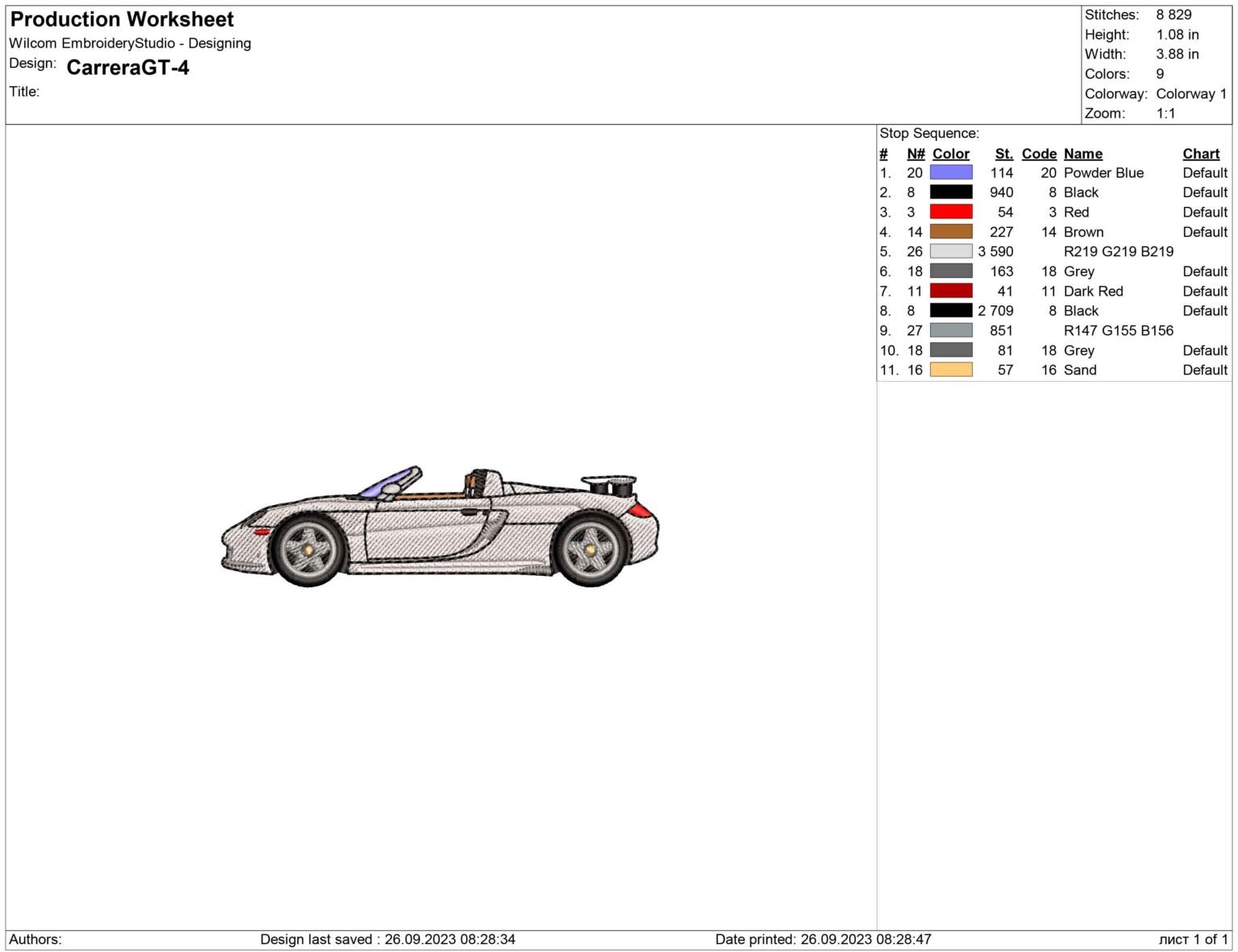 Porsche Carrera GT Embroidery design files