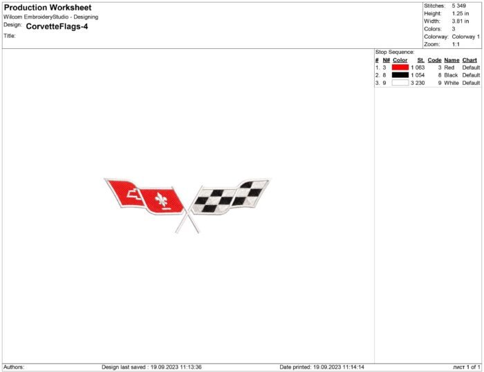 Corvette flags Embroidery design for Machine embroidery