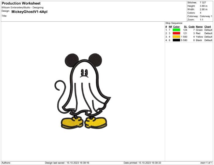 Mickey Mouse ghost embroidery design and applique files