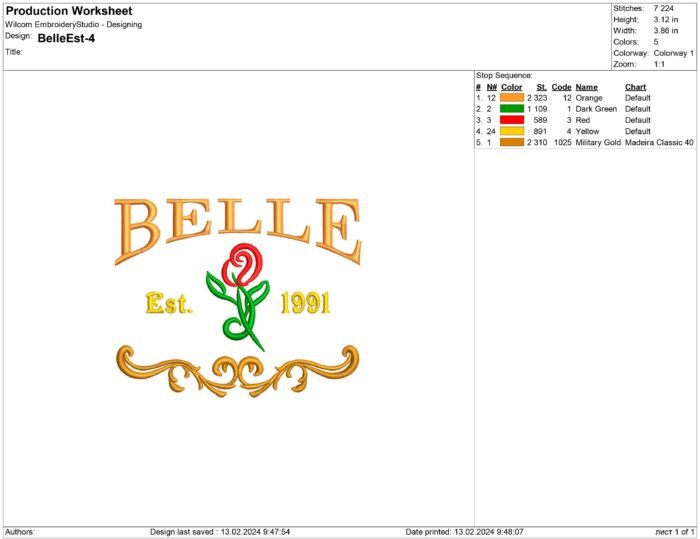 Est. 1991 Belle Embroidery design for Machine embroidery