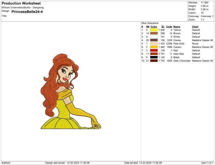 Princess Belle Embroidery design for Machine embroidery