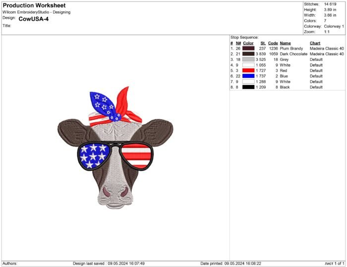 USA Cow Embroidery design files for machine embroidery