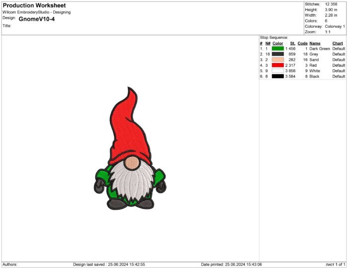 Tall red hat Gnome Embroidery design for Machine embroidery
