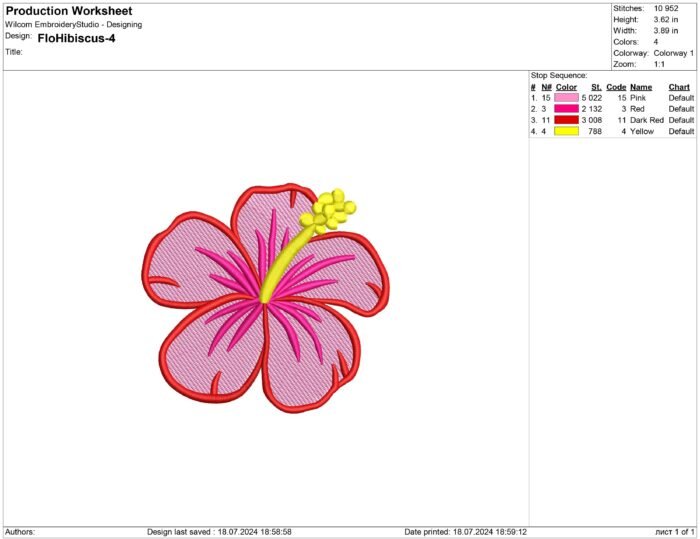 Tropical Flower Hibiscus Embroidery design and applique
