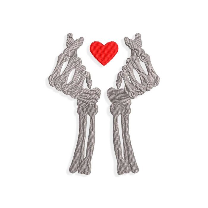 Two skeleton heart hands Embroidery design files
