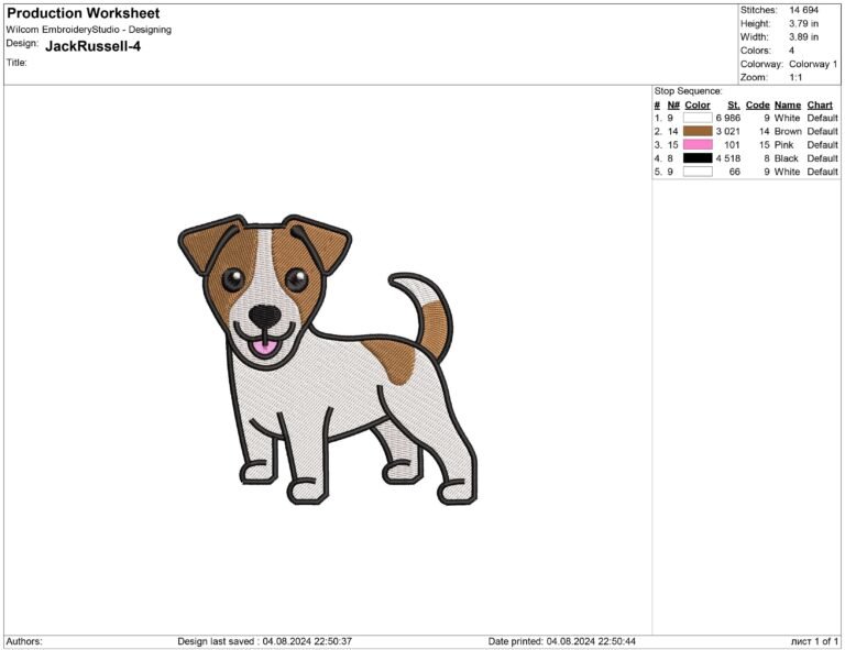 Dog Jack Russell Terrier Embroidery design files