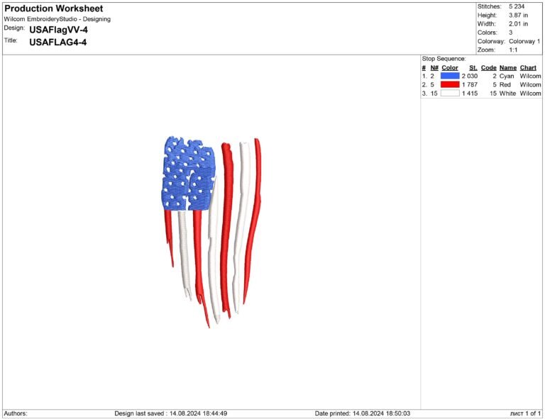 Vertical USA Flag Embroidery design files