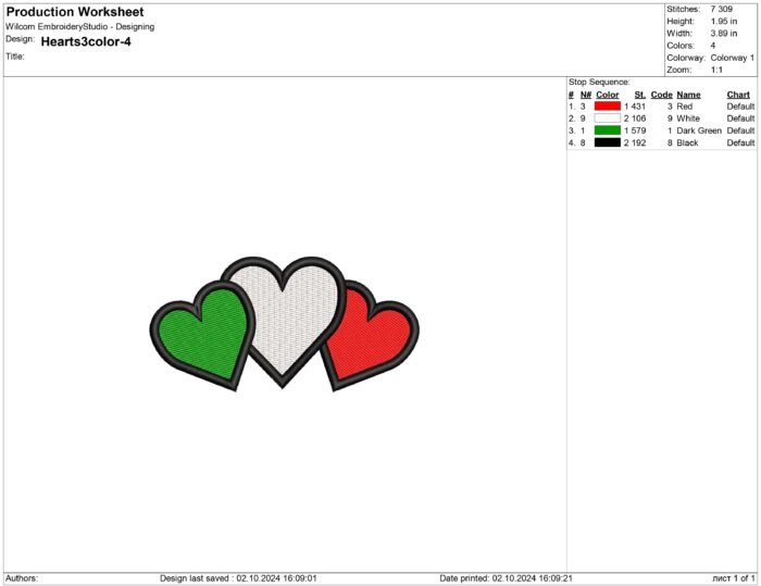 Three colored hearts Embroidery design files