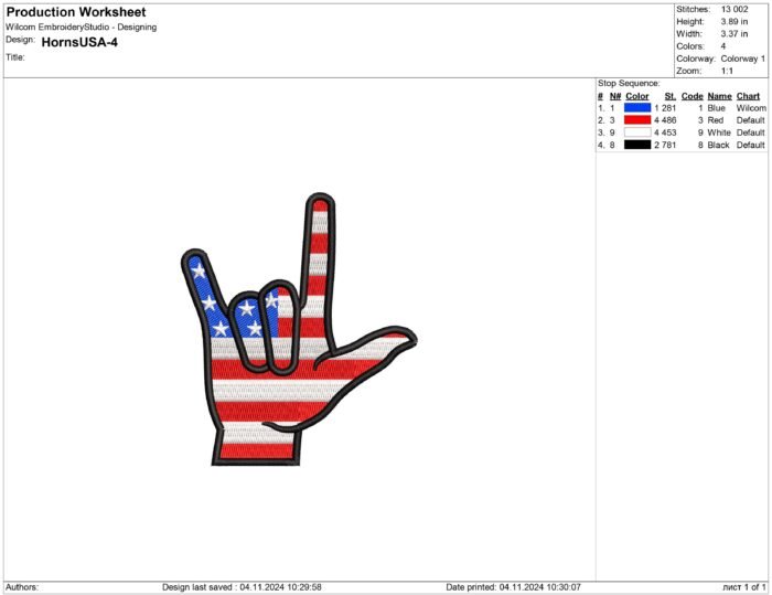 USA Love you hand Embroidery design for machine embroidery