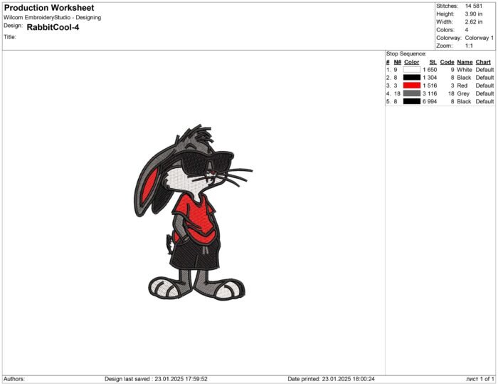 Cool rabbit Embroidery design files for Machine embroidery