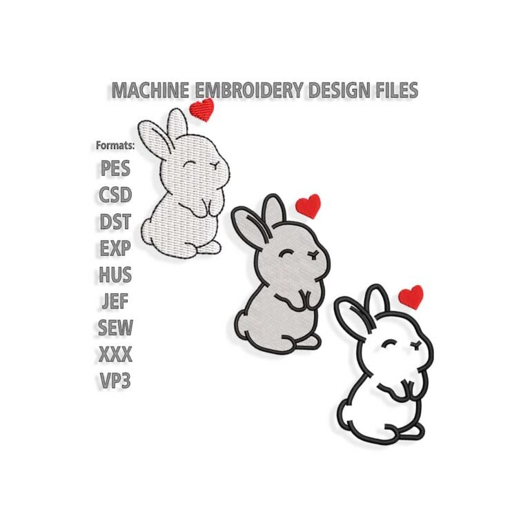 Rabbit in love Embroidery design files - Machine Embroidery designs and ...