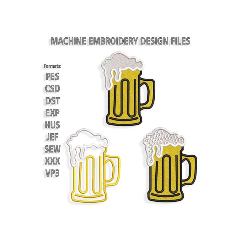 Beer Mug Embroidery design files for Machine embroidery