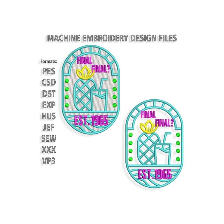 Final embroidery design files for machine embroidery