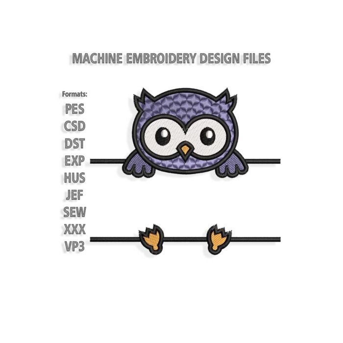 Owl holds name frame Embroidery design files