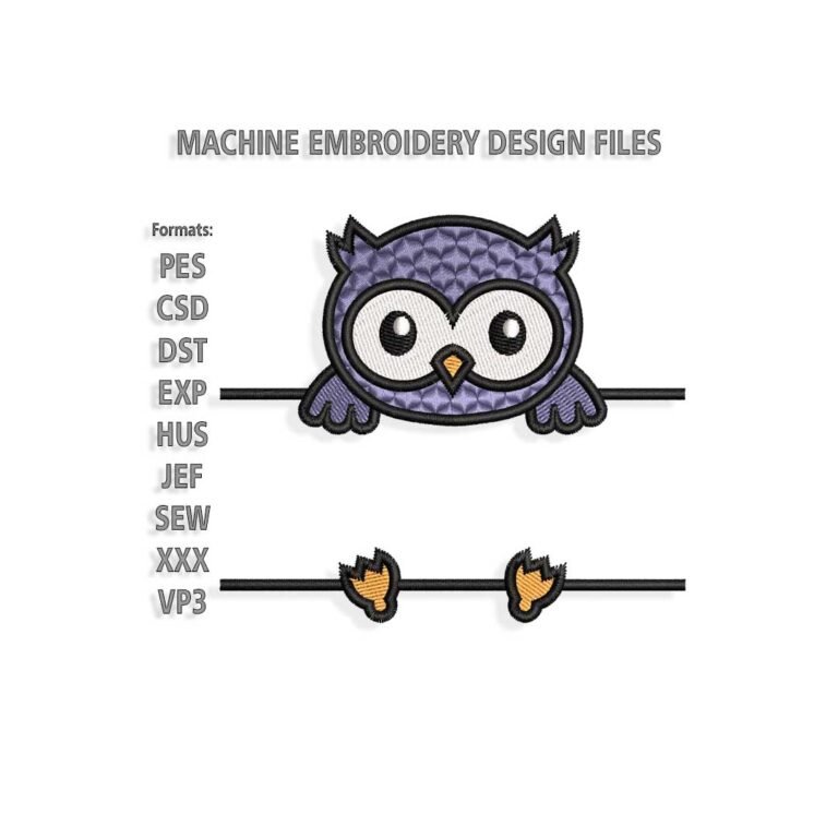 Owl holds name frame Embroidery design files