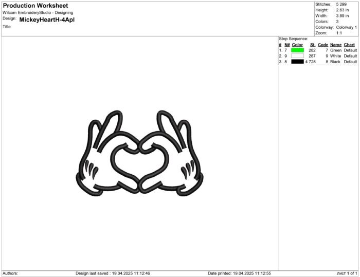 Mickey heart hands Embroidery design files