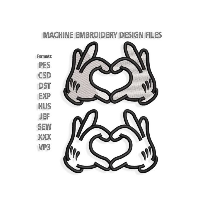 Mickey heart hands Embroidery design files