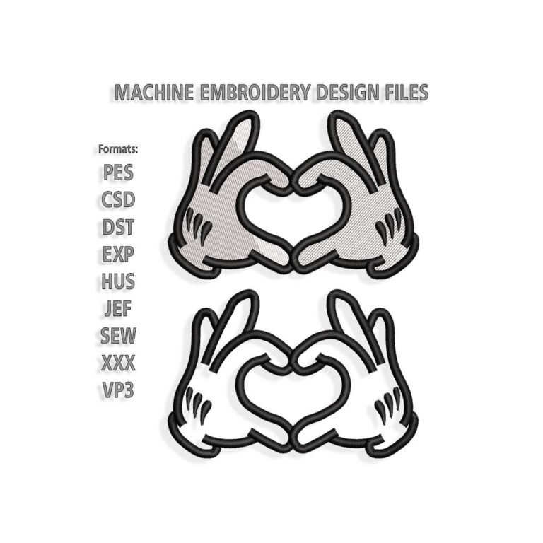 Mickey heart hands Embroidery design files