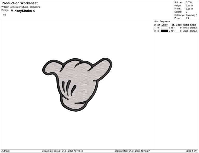 Mickey hands shaka Embroidery design files