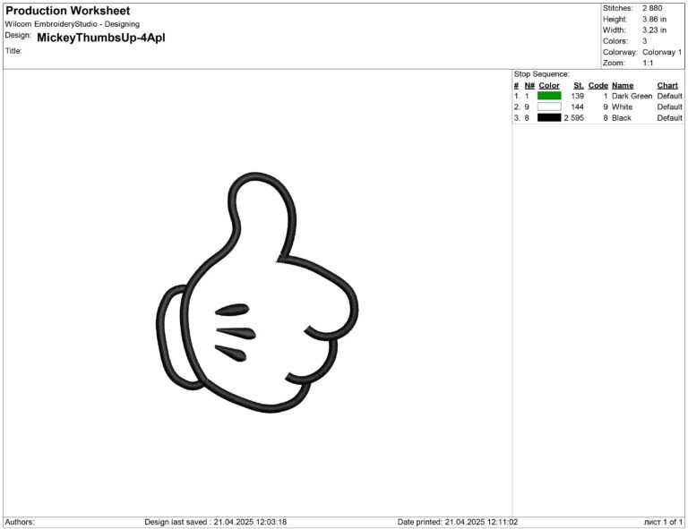 Mickey hands thumbs up Embroidery design files