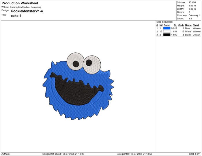 Cookie monster Embroidery design for Machine Embroidery