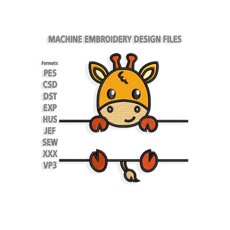 Giraffe holds name frame Embroidery design files