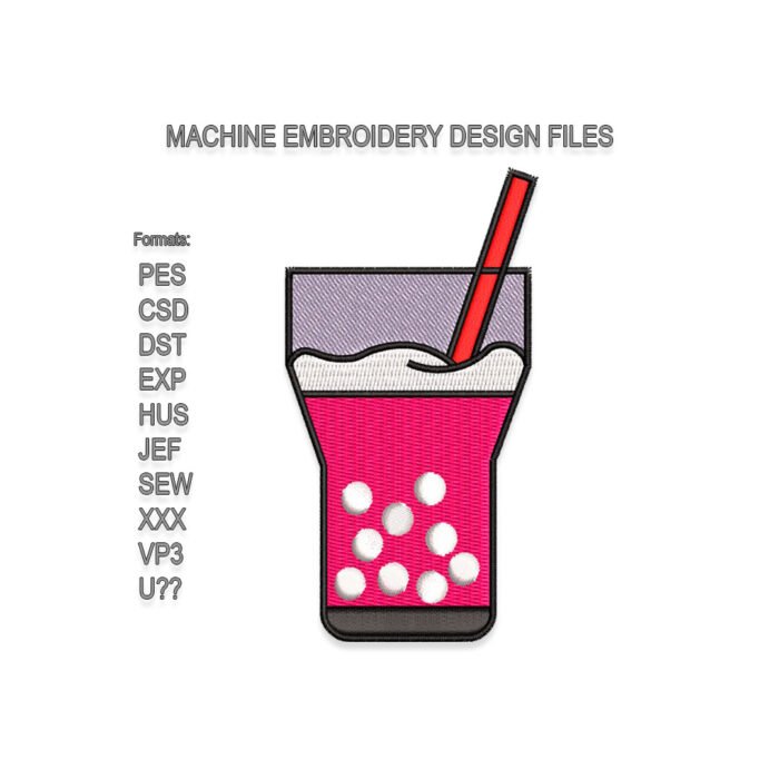Bubble Tea Embroidery design files for Machine embroidery