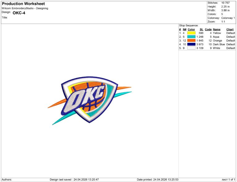 OKC Thunder Embroidery design files for machine embroidery